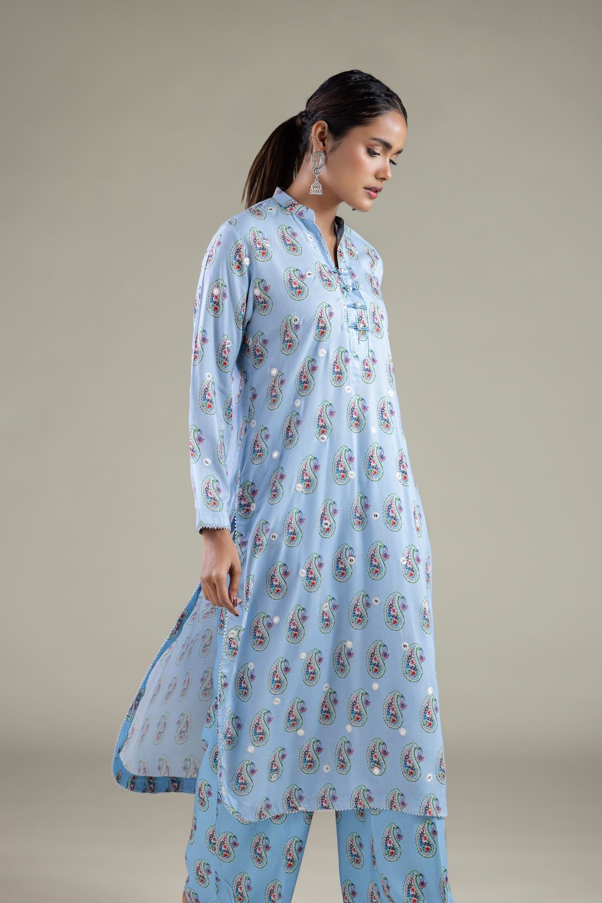 Buy Paisley Band Collar Kurta | 10.50 USD | 1-26-143-A-D-VG_MULTI ...
